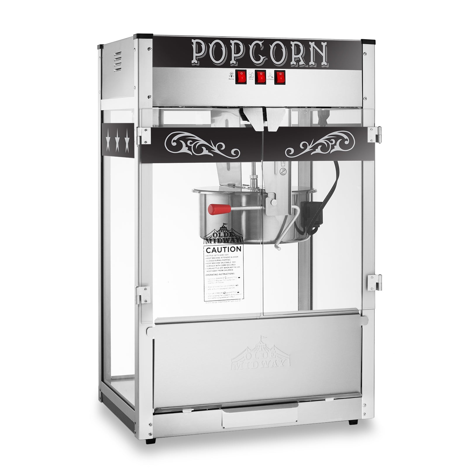 Commercial Popcorn Machine with 16 oz. Kettle, Black - Olde Midway