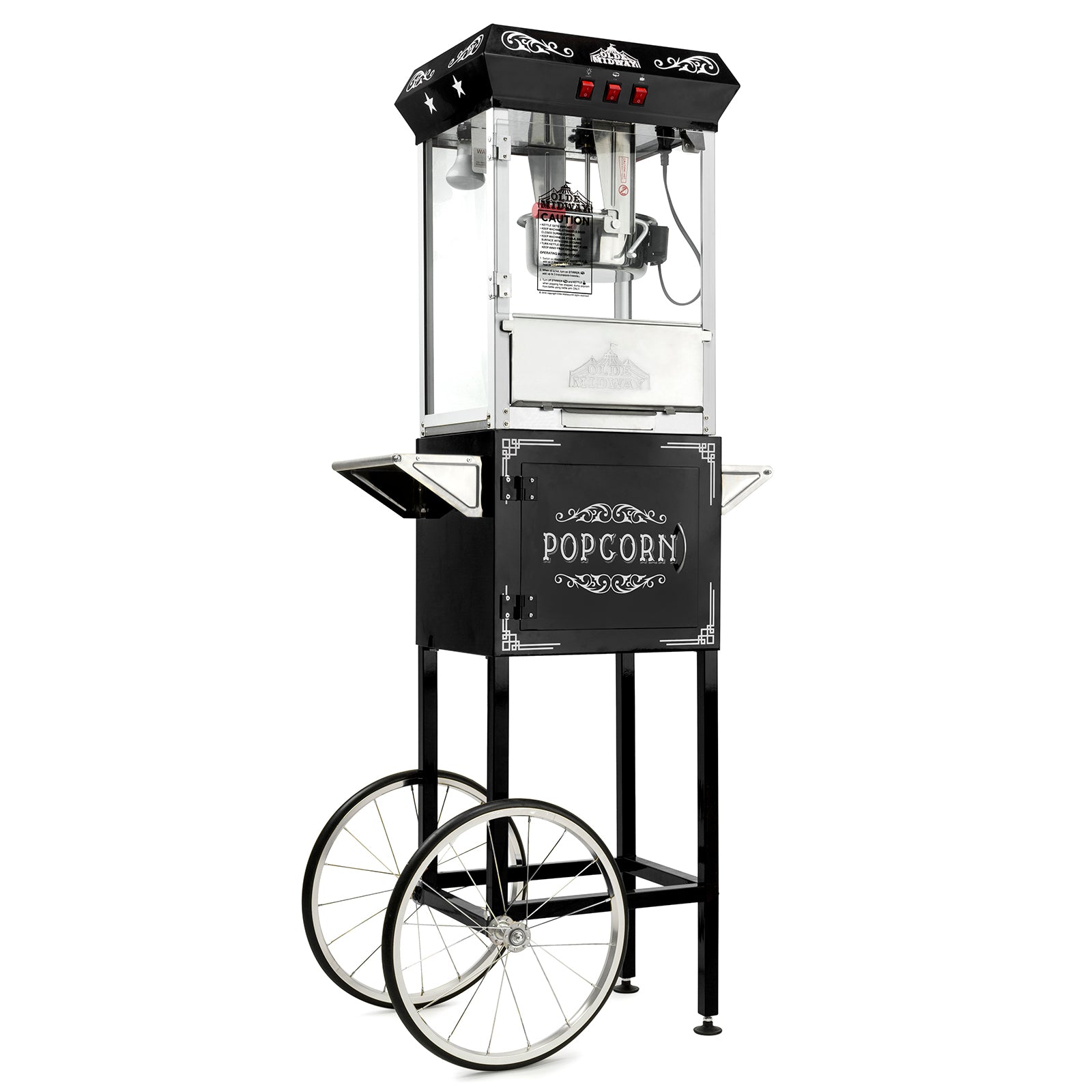 Vintage Popcorn Machine with Cart and 10 oz. Kettle, Black - Olde Midway