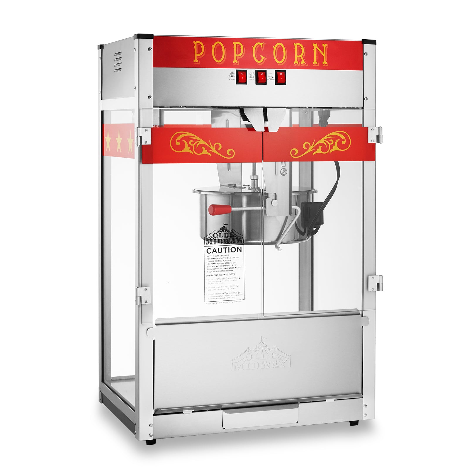 Commercial Popcorn Machine with 16 oz. Kettle, Red - Olde Midway
