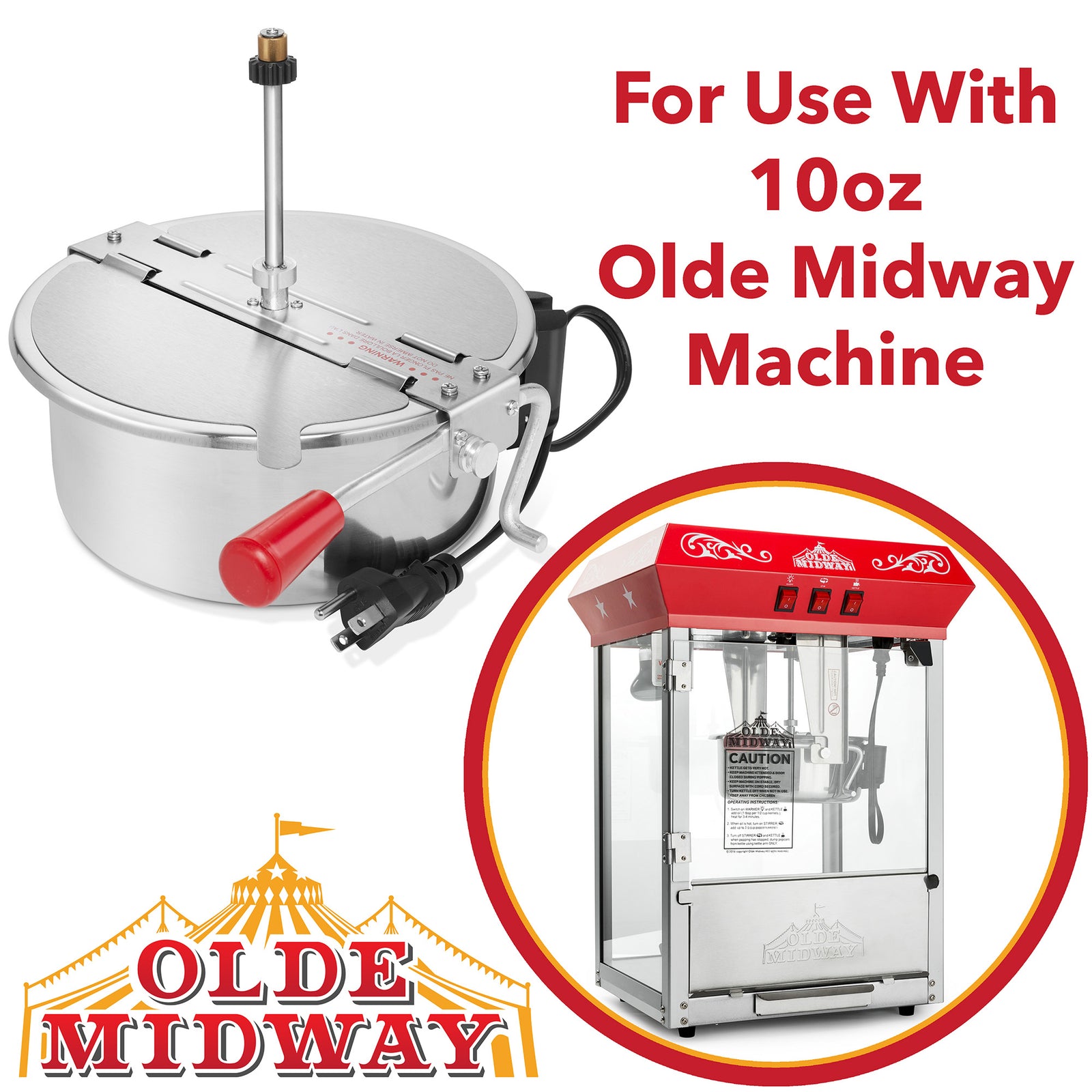 10-Ounce Replacement Popcorn Kettle, Stainless Steel - Olde Midway